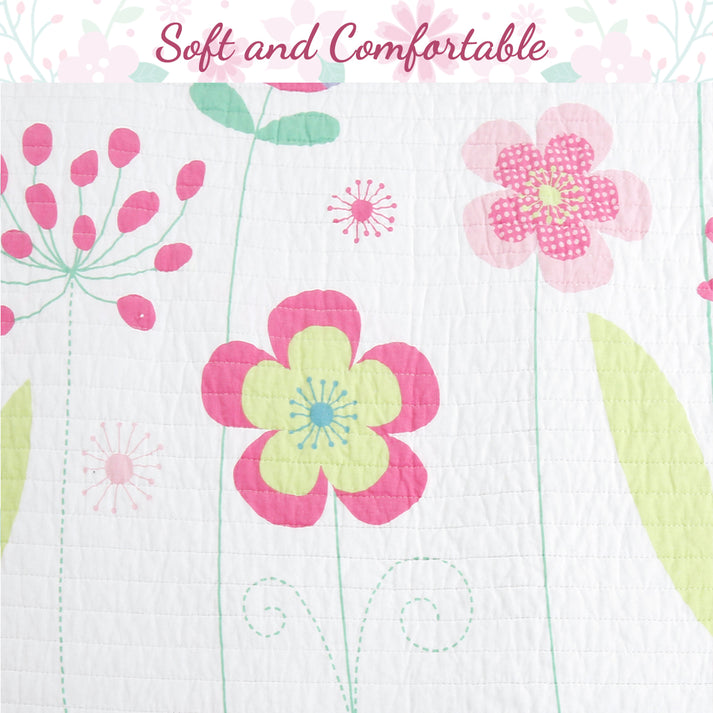 Blossom Floral Pink Purple Stripe Print Cotton Reversible Quilt Beddin ...