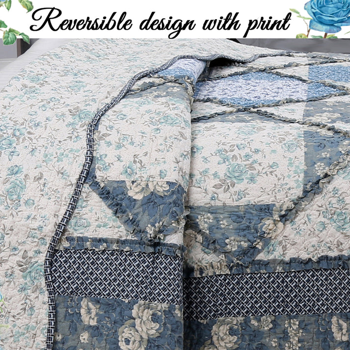 Moyers Blue Ruffle Real Patchwork Scalloped Edge Cotton 3-Piece Revers ...
