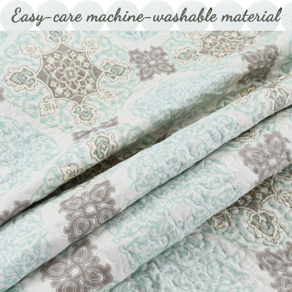 Light Green Damask 3-Piece Reversible Quilt Bedding Set – Cozy Line ...